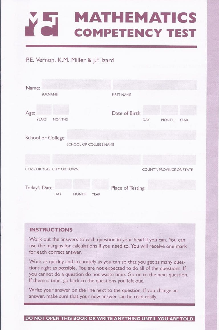 Mathematics Competency Test Paper - Partners in Education