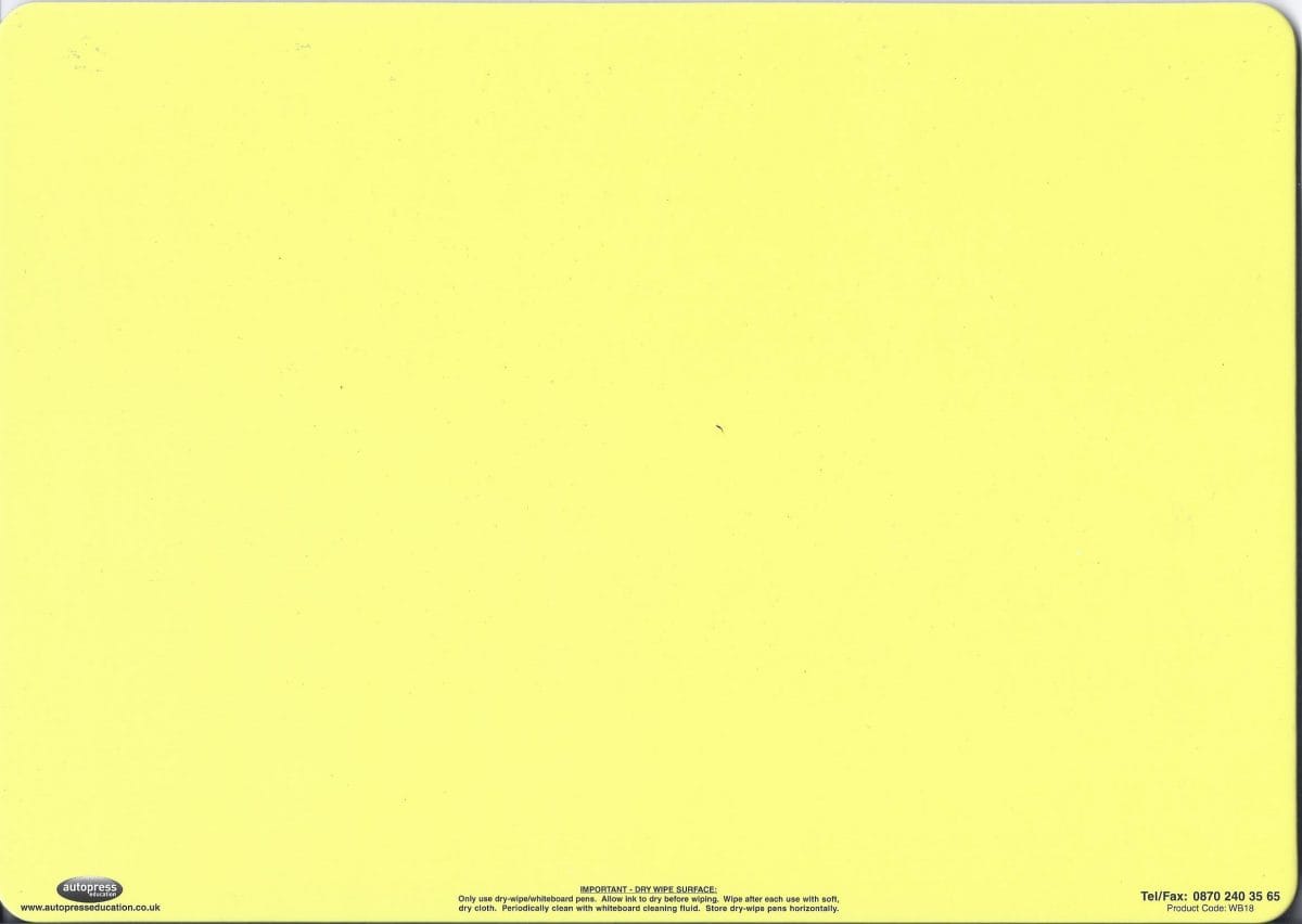 Yellow A4 dry wipe board - Partners in Education