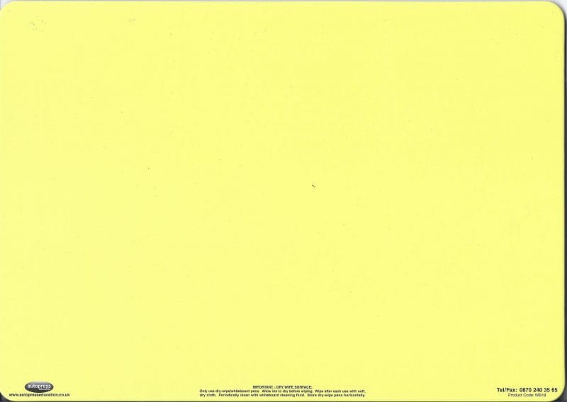 Yellow A4 dry wipe board - Partners in Education